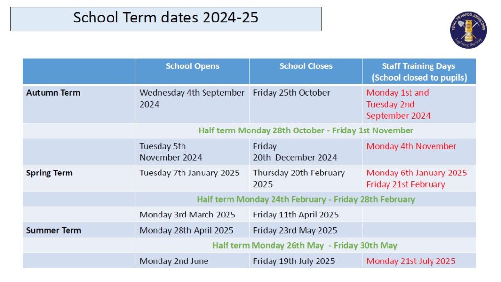 Term Dates - Ysgol Yr Hafod